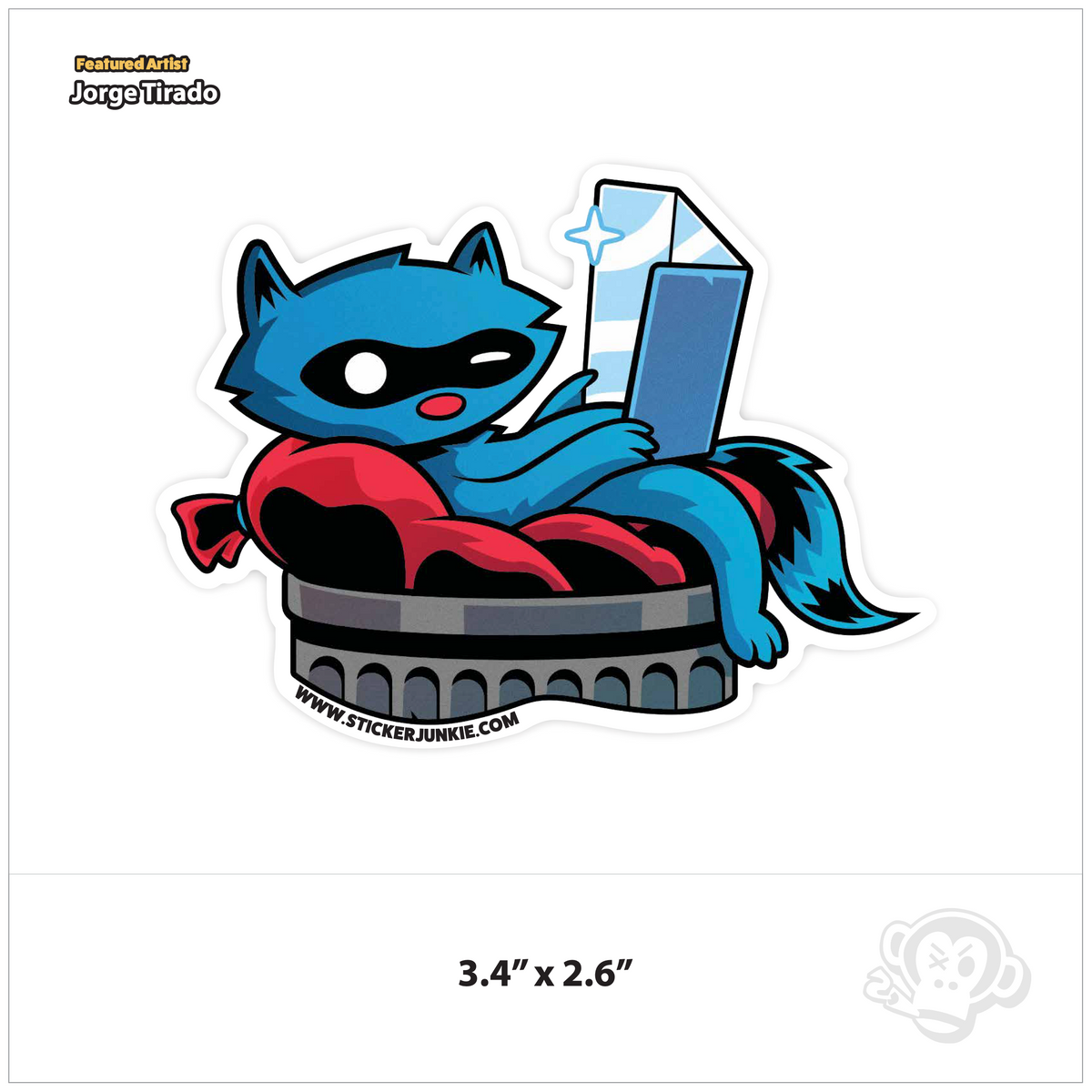 Racoon Tan - Jorge Tirado 3.4x2.6" – StickerJunkie.com