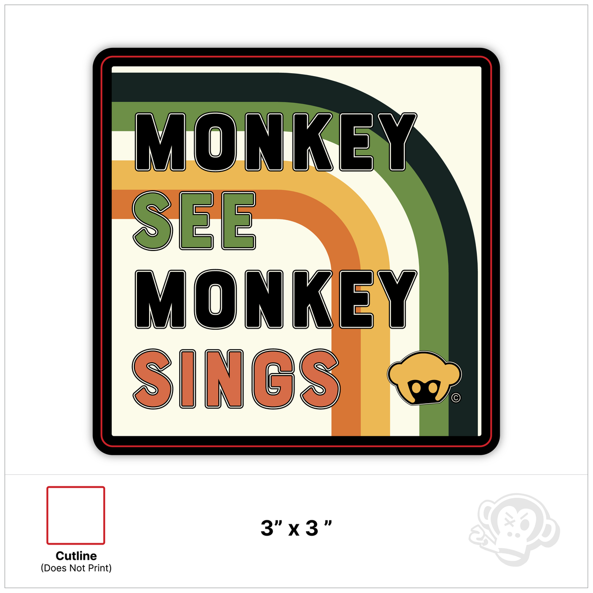 Monkey See Monkey Sings - Monkey Studios 3x3" – StickerJunkie.com
