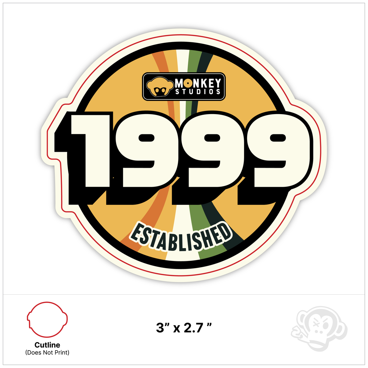 Monkey Studios Established 1999 - Monkey Studios 3x2.7" – StickerJunkie.com