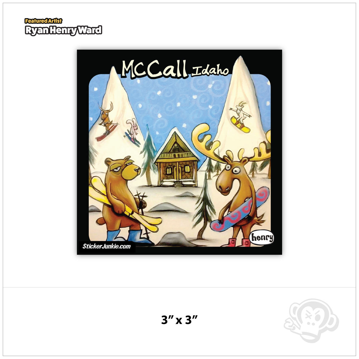 Bear and Moose Board Day McCall Idaho - Henry Ward 3x3" – StickerJunkie.com